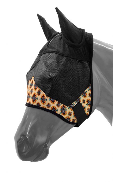 Showman Aztec print accent horse size fly mask with ears Cream, Yellow ...