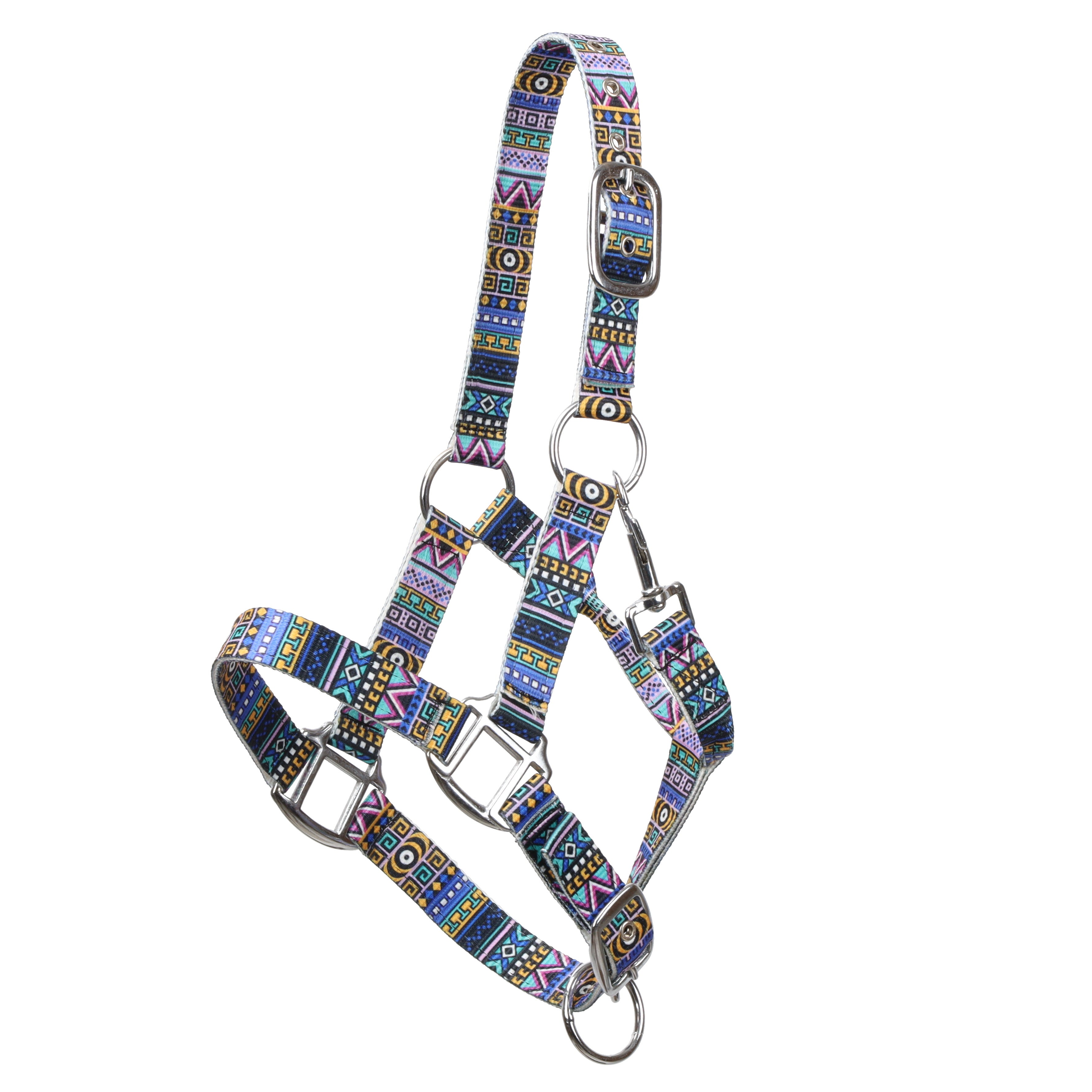 Premium nylon adjustable pony halter - Blue Aztec print - TexanSaddles.com