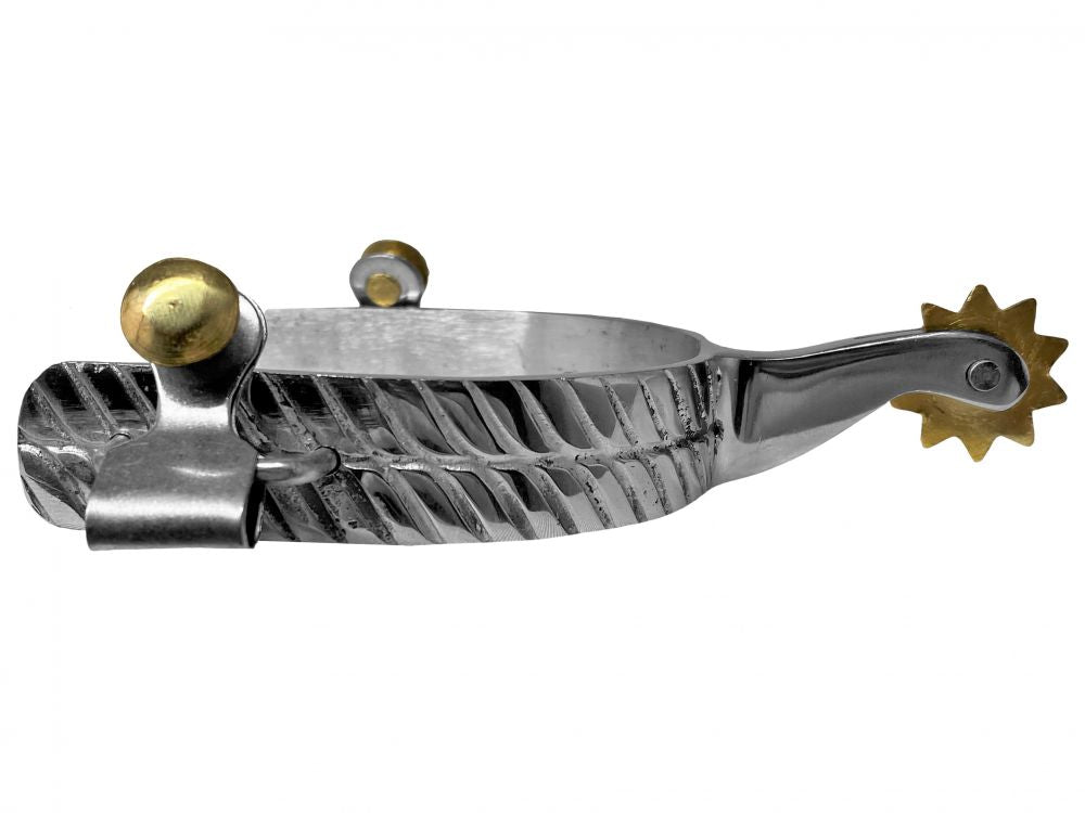 Showman Stainless Steel Engraved Spurs with Brass Rowels - TexanSaddles.com