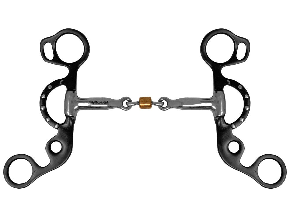 Showman Short Shank Three Piece Sweet Iron Snaffle With Copper Roller ...