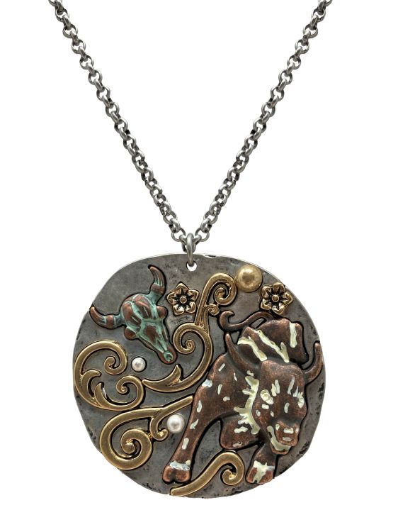 Tri-tone Metal Long Silver Pendant Necklace - TexanSaddles.com