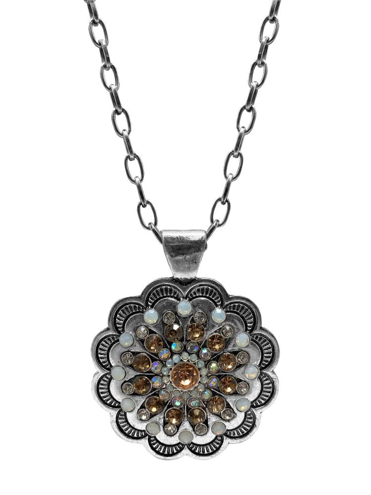Concho Pendant Necklace With Clear and Brown Crystals - TexanSaddles.com