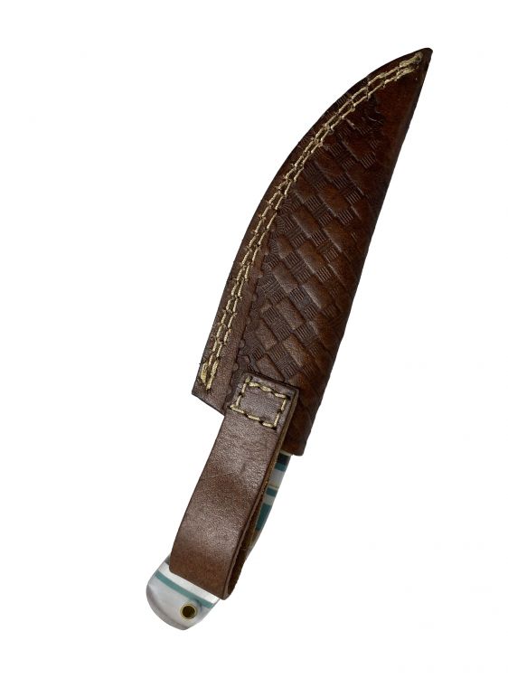 8" Old Ram Knife with Basket Stamp Leather Sheath - TexanSaddles.com