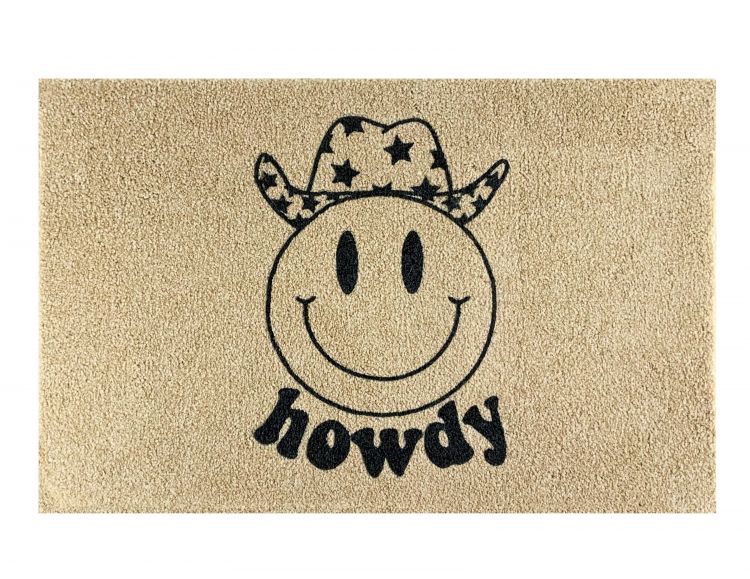 27" x 18" Howdy Smiley Welcome mat - TexanSaddles.com